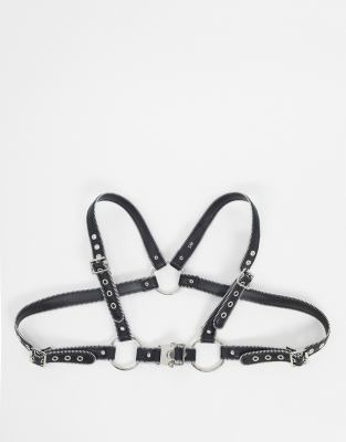 Asos Design Stud Detail Harness Belt With Zip Detail In Black | ModeSens