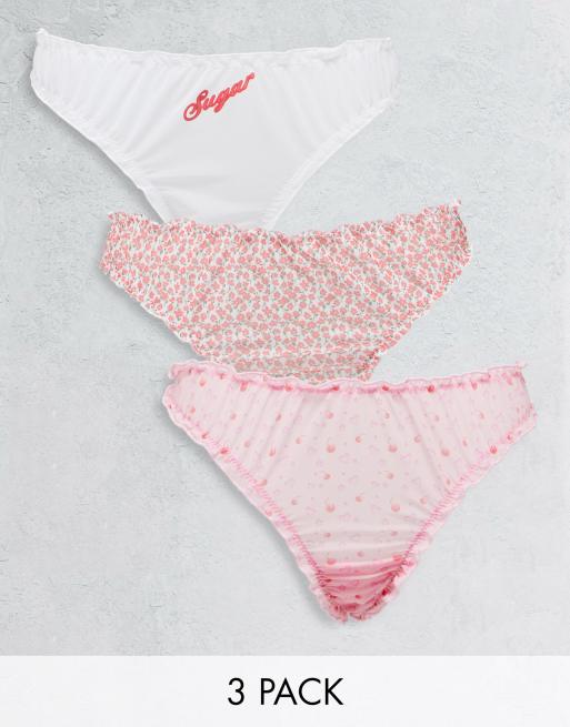 Asos Design Sugar Lot De 3 Strings Froncés En Tulle Rose Asos