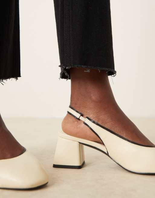 ASOS DESIGN Sugar slingback mid heeled shoes in cream | ASOS