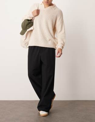 ASOS DESIGN super baggy linen look pants in black | ASOS