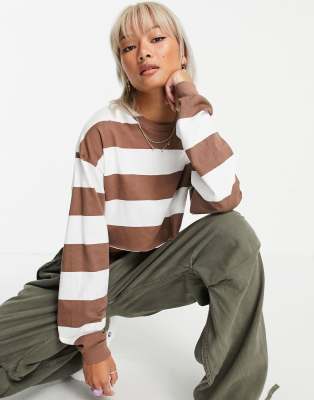 ASOS DESIGN super crop tee with long sleeve cuff detail and contrast ...