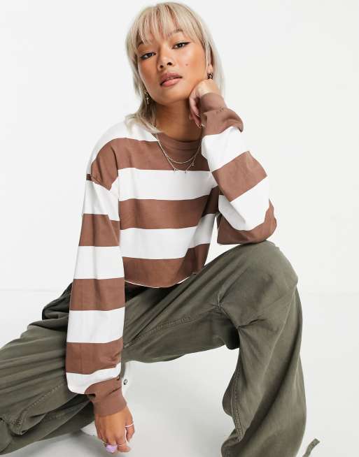 ASOS DESIGN super crop tee with long sleeve cuff detail and contrast ...