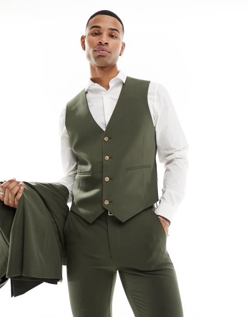 Asos Design Super Enge Anzugweste In Khaki Asos