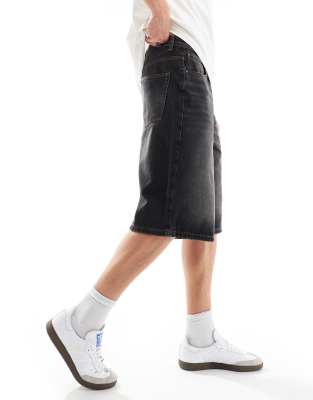 ASOS DESIGN super long length denim jorts in vintage grey wash | ASOS