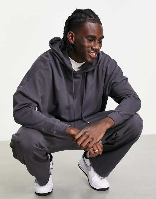Asos Design Super Oversize Kapuzenpullover In Verwaschenem Schwarz