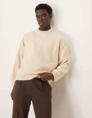 ASOS DESIGN super oversized boxy fit knitted texture crew neck jumper ...