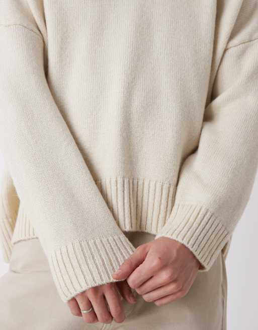 ASOS DESIGN super oversized boxy fit knitted v neck sweater in stone | ASOS