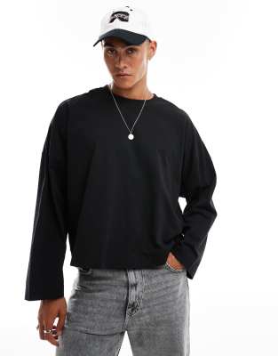ASOS DESIGN super oversized cropped long sleeve t-shirt in black | ASOS