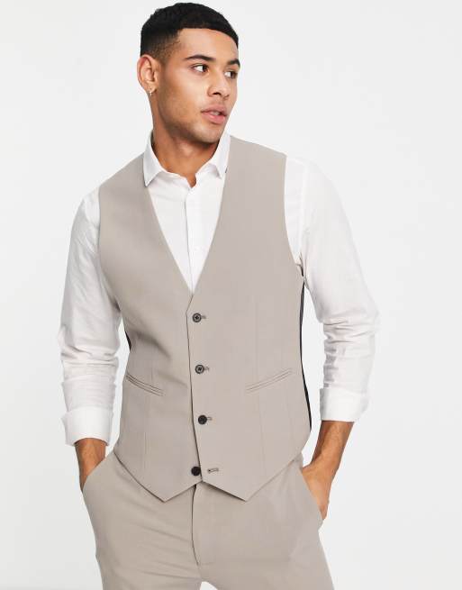 Asos Design Super Skinny Suit Waistcoat In Mushroom Asos