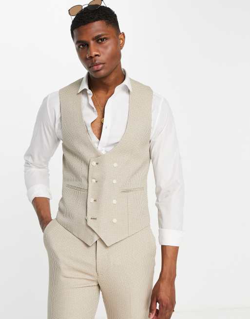 Asos Design Super Skinny Suit Waistcoat In Stone Microtexture Asos