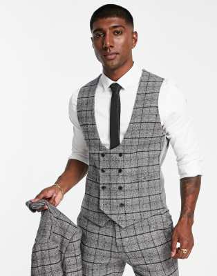 ASOS DESIGN super skinny wool mix waistcoat in grey and white highlight ...