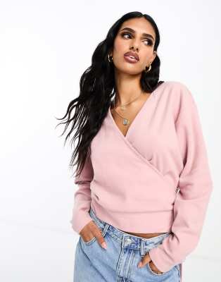 ASOS DESIGN super soft ballet wrap top in dusty pink | ASOS