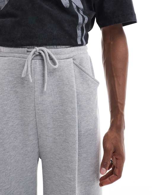 ASOS DESIGN super wide sweatpants with pleat in gray heather | ASOS