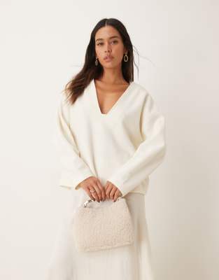 ASOS DESIGN supersoft clean plunge v neck jumper in white | ASOS