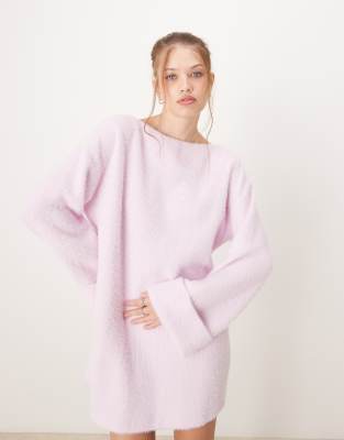 ASOS DESIGN supersoft fluffy slouchy mini jumper dress in pink | ASOS