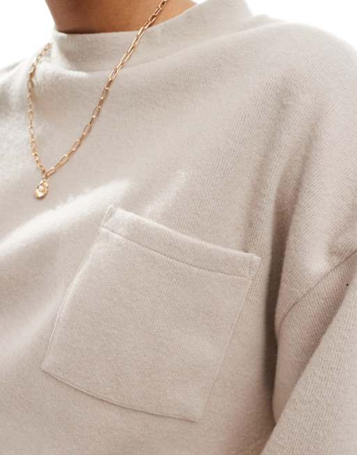 ASOS DESIGN supersoft oversized jumper with pocket detail in warm cream ...