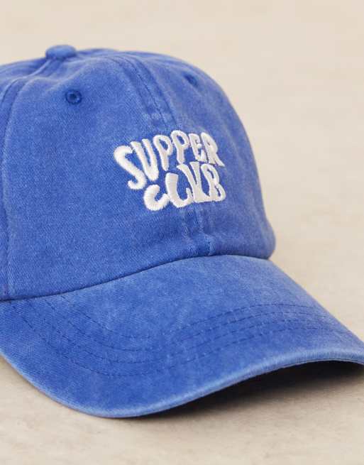 ASOS DESIGN supper club slogan cap in blue | ASOS