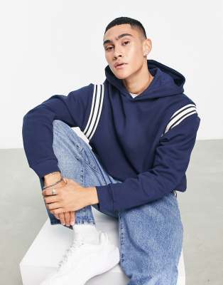 ASOS DESIGN - Sweat à capuche oversize avec empiècements - Bleu marine ...