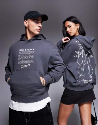 ASOS DESIGN - Sweat à capuche oversize unisexe coupe carrée avec motif ...
