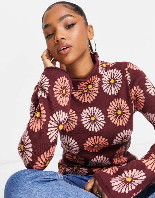 ASOS DESIGN sweater with high neck in floral pattern | ASOS