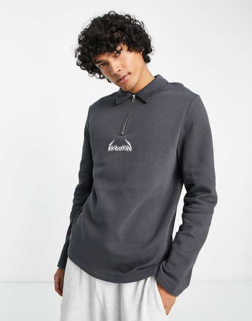 Asos Design Sweatshirt In Dunkelgrau Mit Halblangem Reißverschluss