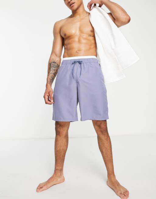 ASOS DESIGN swim shorts in long length with double waistband in light ...