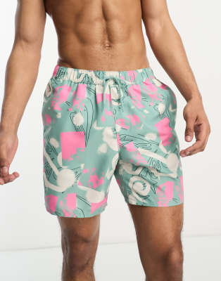 ASOS DESIGN swim shorts in mid length in abstract print | ASOS