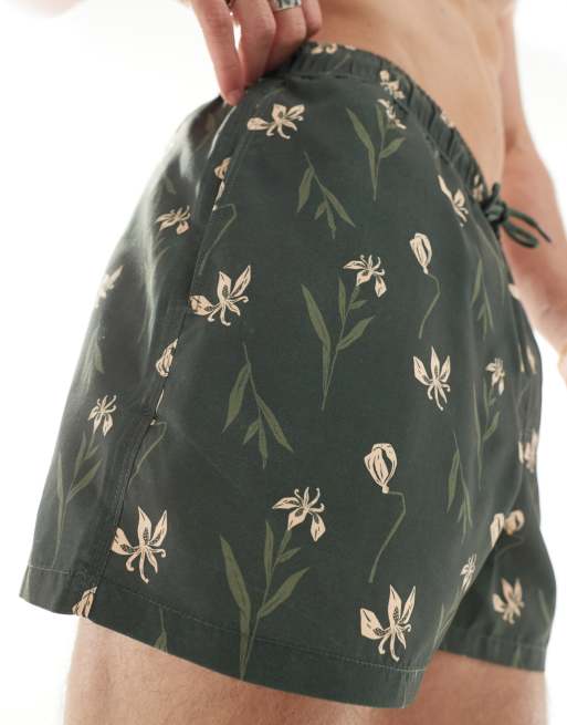 ASOS DESIGN swim shorts in short length in dark floral print | ASOS