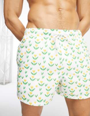 ASOS DESIGN swim shorts in short length in flower print | ASOS