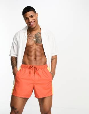 ASOS DESIGN swim shorts in short length in orange | ASOS