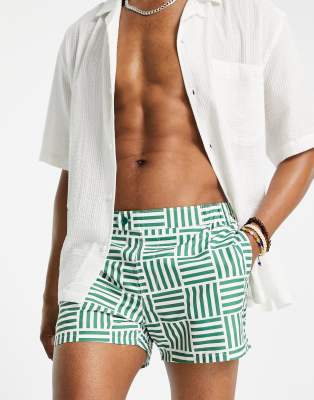 ASOS DESIGN swim shorts in short length with check smart styling in ...