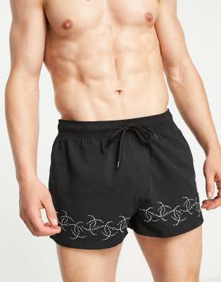 ASOS DESIGN swim shorts in super short length with gem design in black ...