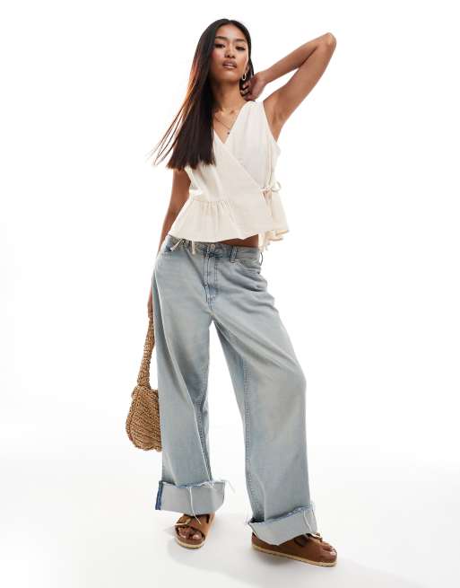 ASOS DESIGN swing wrap top in ecru | ASOS