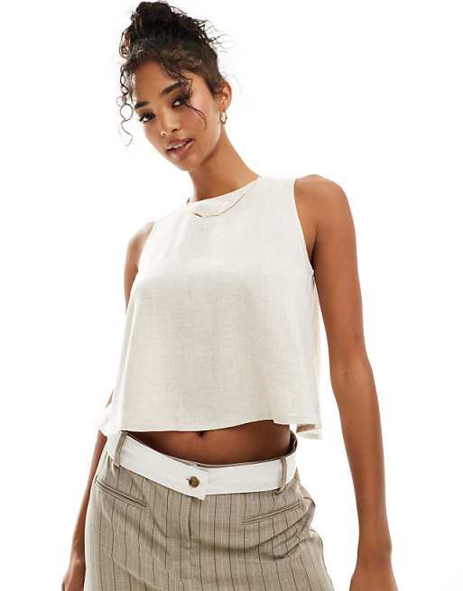 ASOS DESIGN – Szarobeżowy top z odkrytymi plecami z domieszką lnu | ASOS ASOS DESIGN – Szarobeżowy top z odkrytymi plecami z domieszką lnu | ASOS
