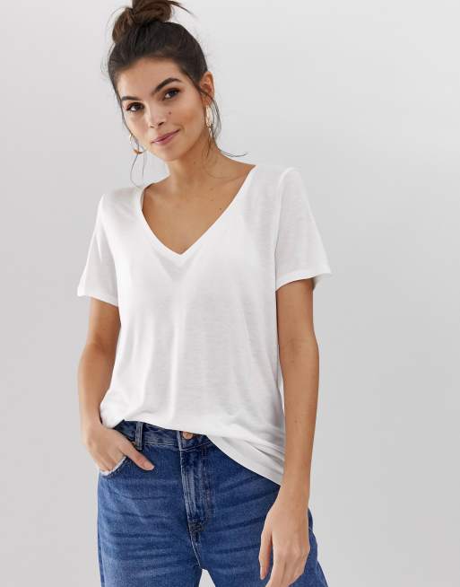Asos Design T Shirt Col V à Manches Courtes Blanc Asos