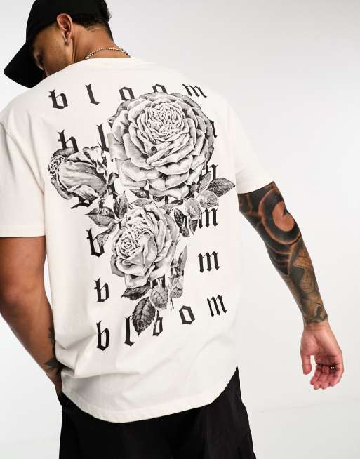 Asos Design T Shirt Comoda Bianco Sporco Con Stampa Di Rosa Gotica