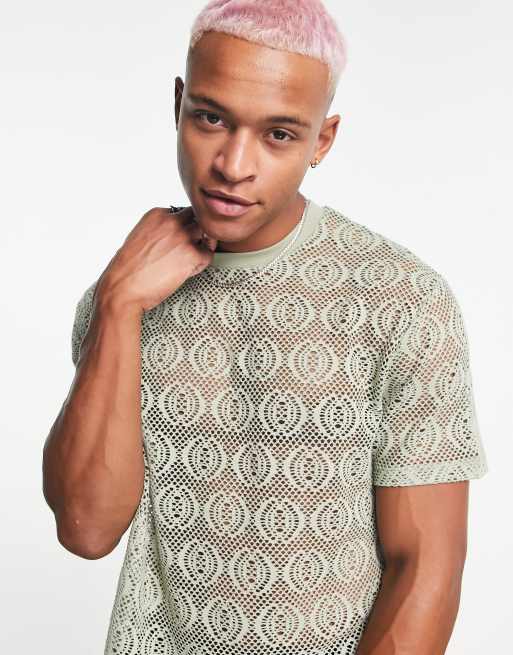 Asos Design T Shirt Comoda In Pizzo Colore Neutro Asos