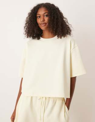 ASOS DESIGN - T-shirt crop top d'ensemble coupe carrée en maille interlock - Citron | ASOS