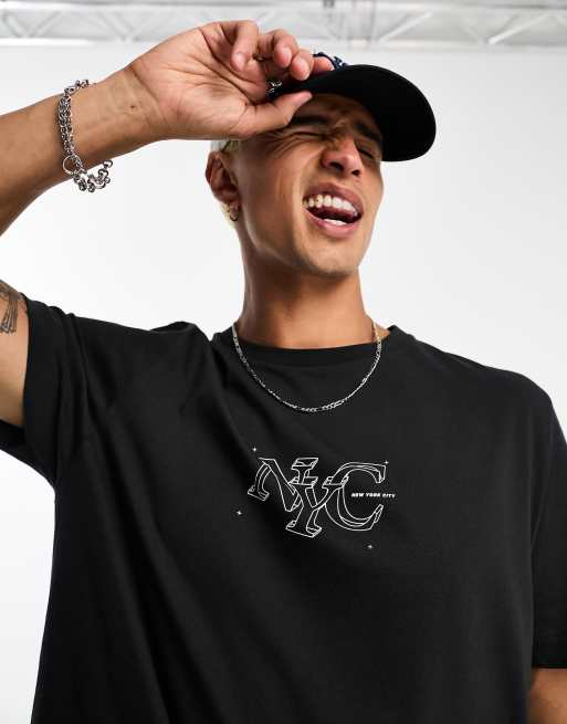 ASOS DESIGN – T-Shirt in Schwarz mit „NYC“-Grafikprint | ASOS