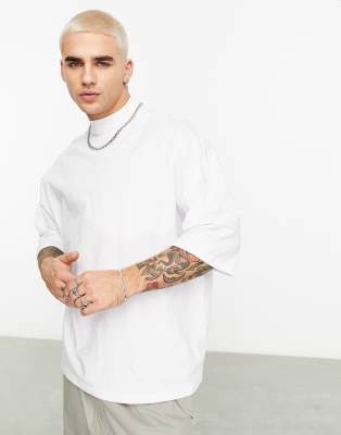 ASOS DESIGN - T-shirt oversize à col montant - Blanc | ASOS