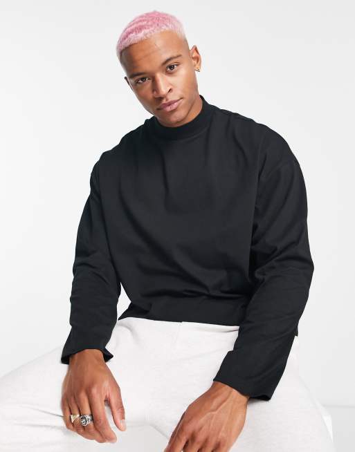 ASOS DESIGN - T-shirt oversize à manches longues avec col roulé - Noir | ASOS