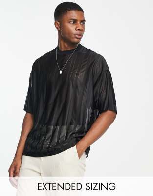 ASOS DESIGN - T-shirt oversize en tissu côtelé transparent - Noir | ASOS