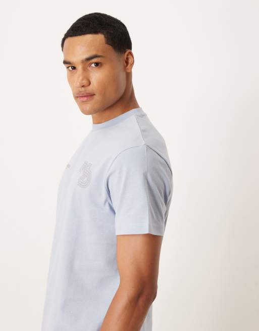 ASOS DESIGN T-shirt with high build text graphic in light blue | ASOS