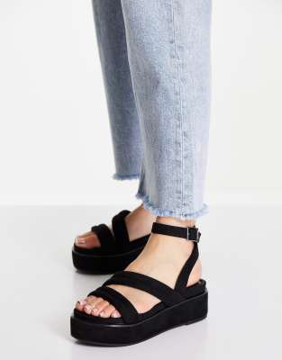 Asos Design Wide Fit Tailor Padded Strappy Flatform Sandals In Black ...