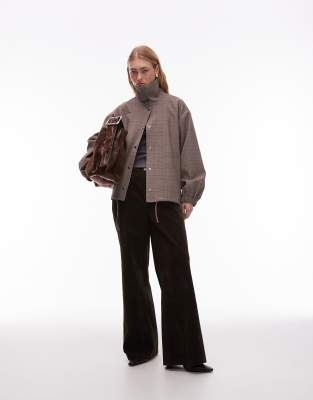 ASOS DESIGN tailored funnel neck jacket in grey check | ASOS