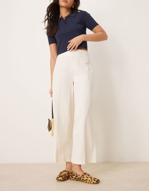 ASOS DESIGN tailored linen culotte pants in off white | ASOS
