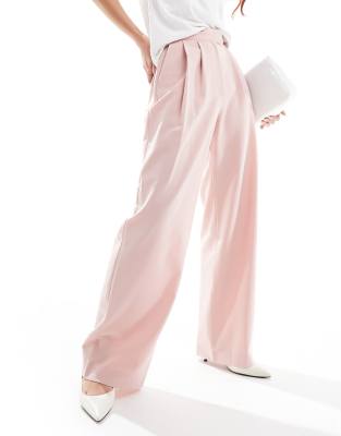 ASOS DESIGN tailored wide leg pants with pleat detail in pink | ASOS