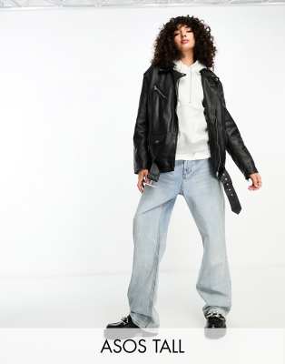 Asos Design Tall Blouson Style Motard Oversize En Cuir De Qualité