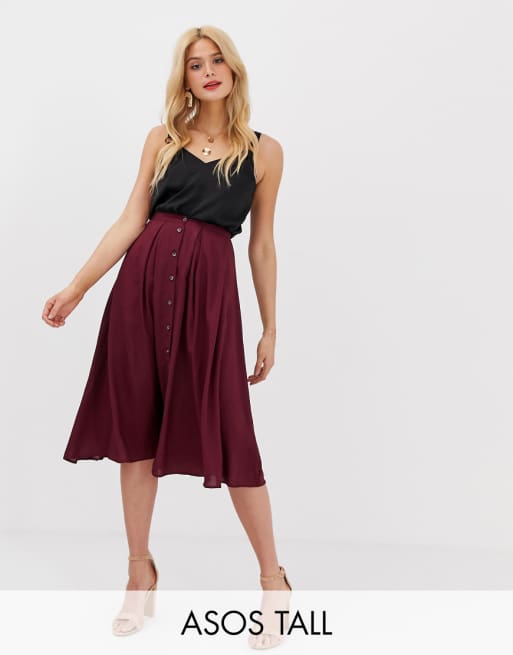 ASOS DESIGN Tall button front floaty midi skirt with pleats | ASOS ASOS DESIGN Tall button front floaty midi skirt with pleats | ASOS