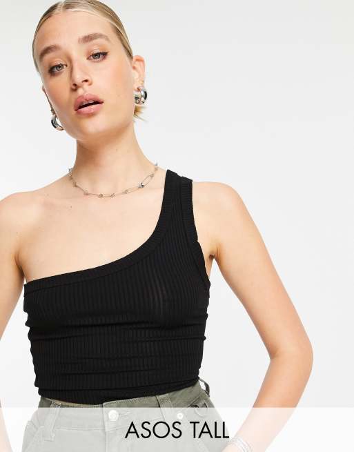 ASOS DESIGN Tall - Crop top asymétrique côtelé - Noir | ASOS